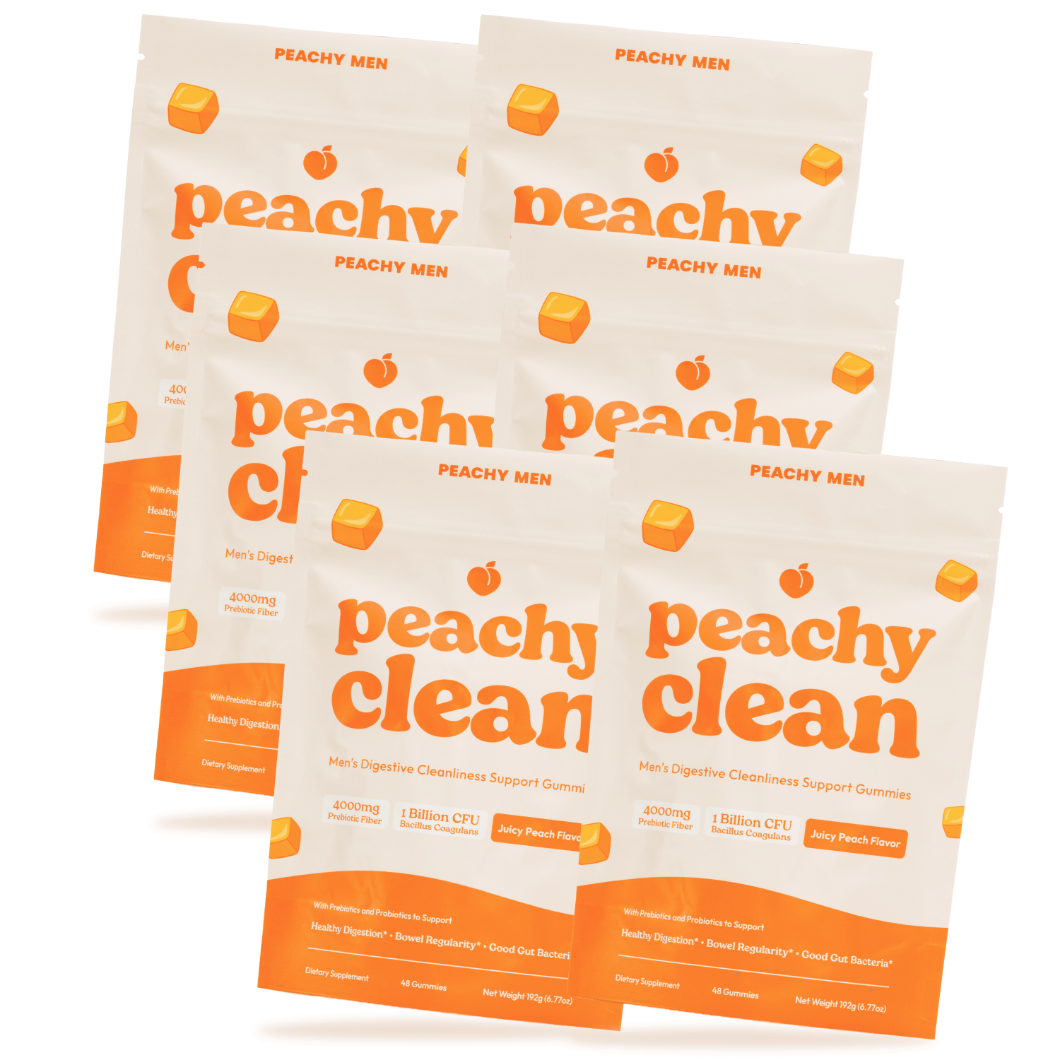 Juicy Peach Flavor Peachy Clean Pre+Probiotic Fiber Gummies - 6 Pack ...